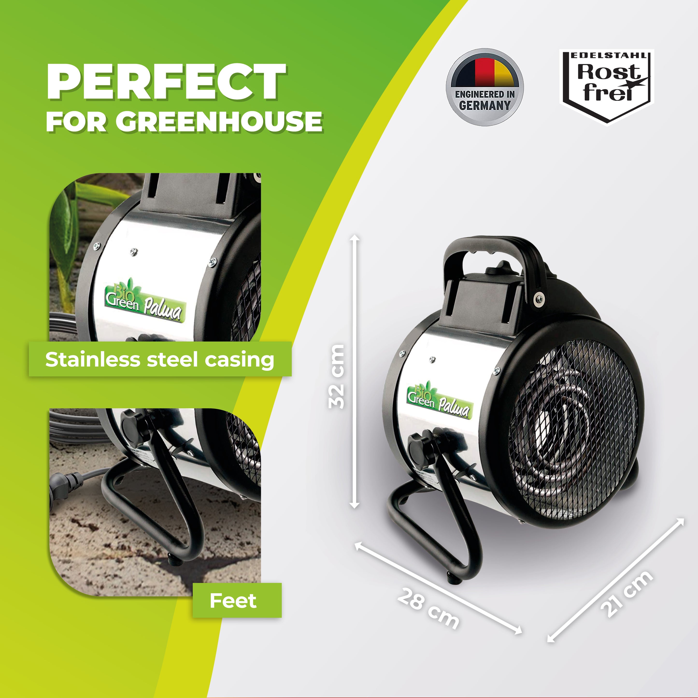 Electric Greenhouse Heater - "Palma" + Manual Thermostat - biogreen.co.uk