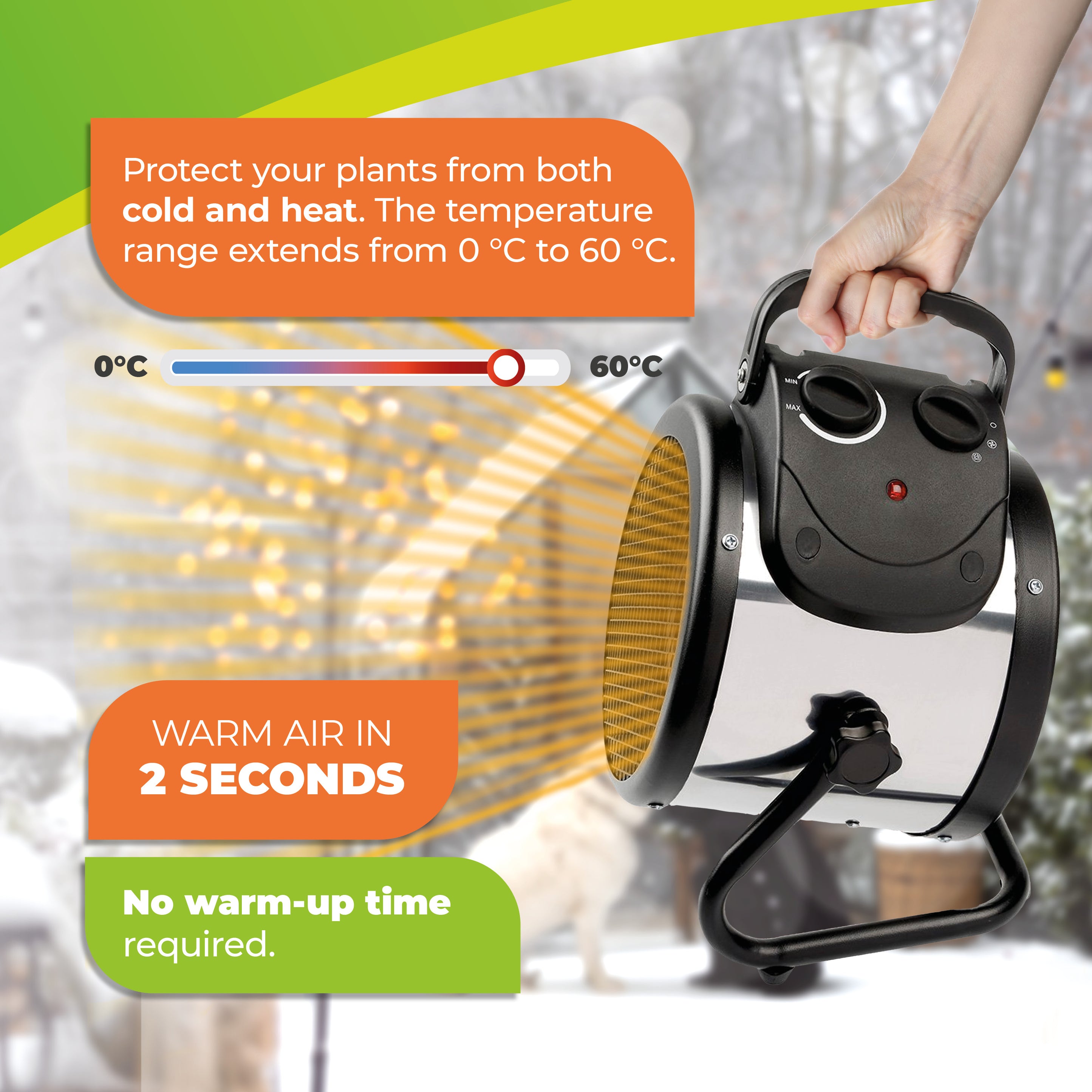 Electric Greenhouse Heater - "Palma" + Manual Thermostat - biogreen.co.uk