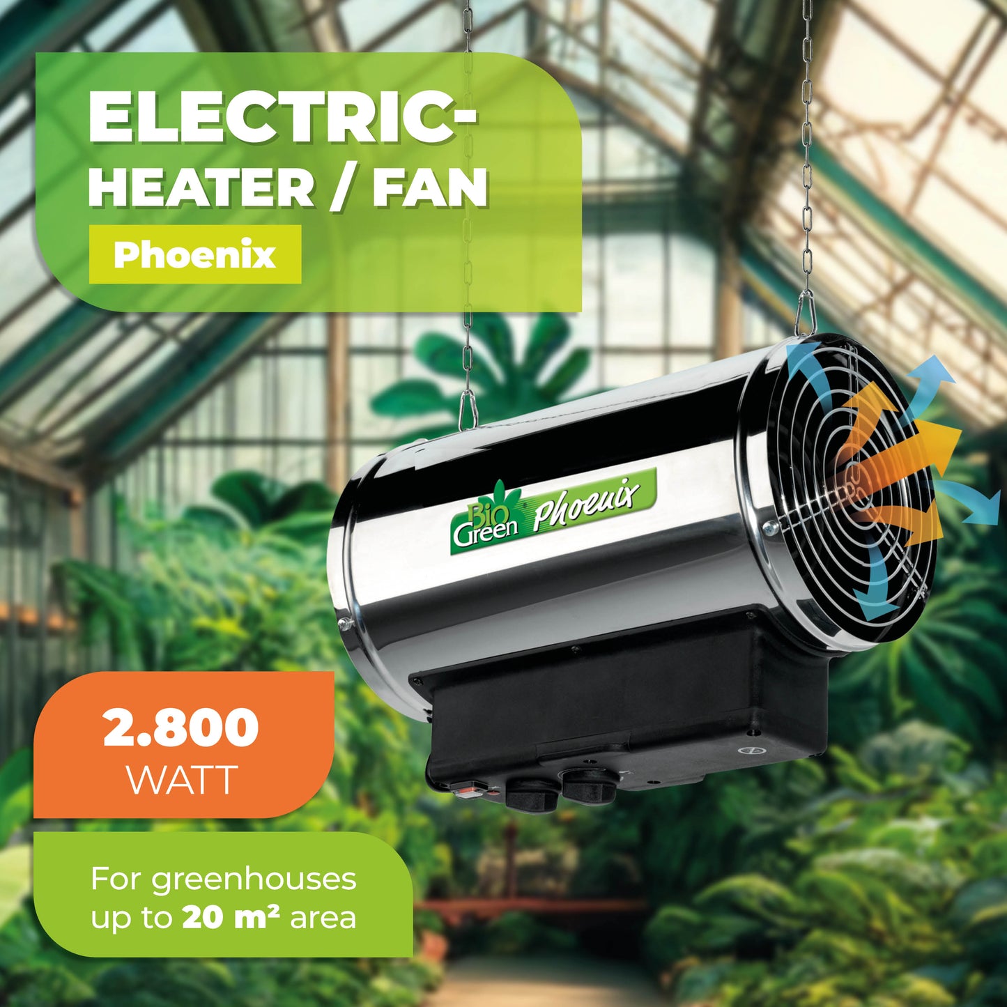 Electric Greenhouse Heater - "Phoenix" - biogreen.co.uk